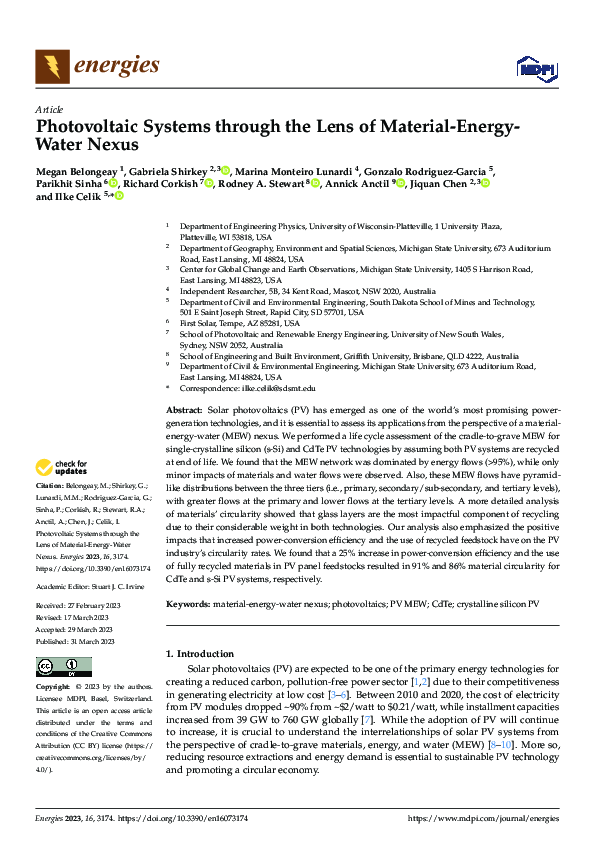(PDF) Photovoltaic Systems through the Lens of Material-Energy-Water Nexus