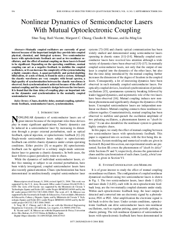 (PDF) Nonlinear Dynamics of Semiconductor Lasers With Mutual ...