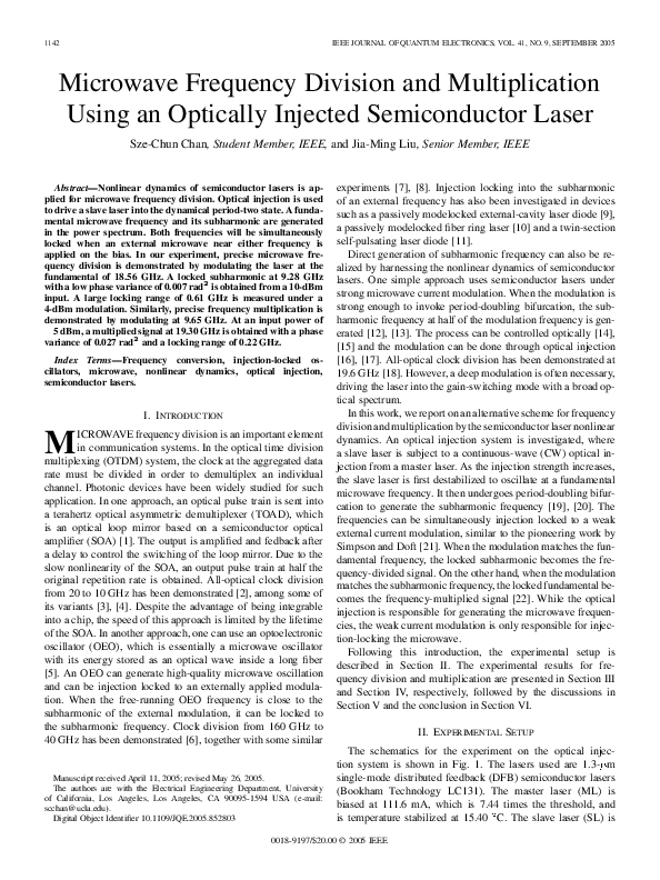 (PDF) Microwave frequency division and multiplication using an optically injected semiconductor ...