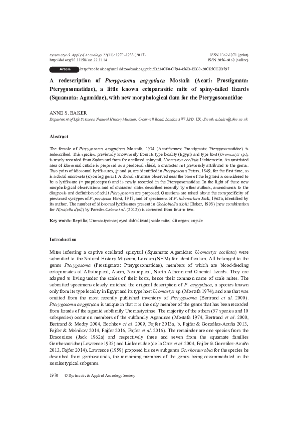 (PDF) A redescription of Pterygosoma aegyptiaca Mostafa (Acari ...