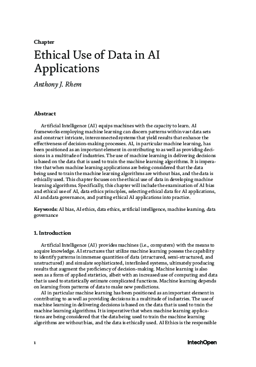 (PDF) Ethical use of data in AI Applications