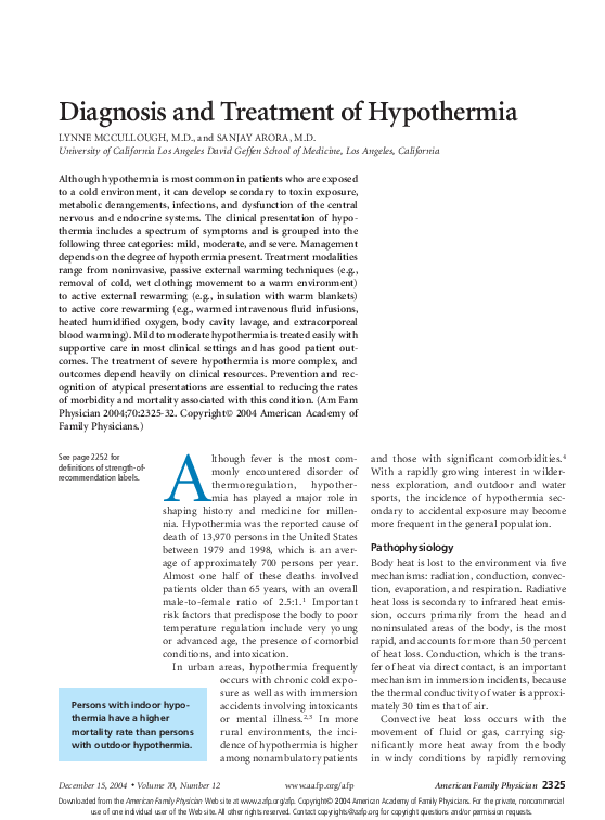 (PDF) Diagnosis and treatment of hypothermia