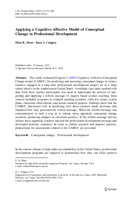 (PDF) Applying a Cognitive-Affective Model of Conceptual Change to ...