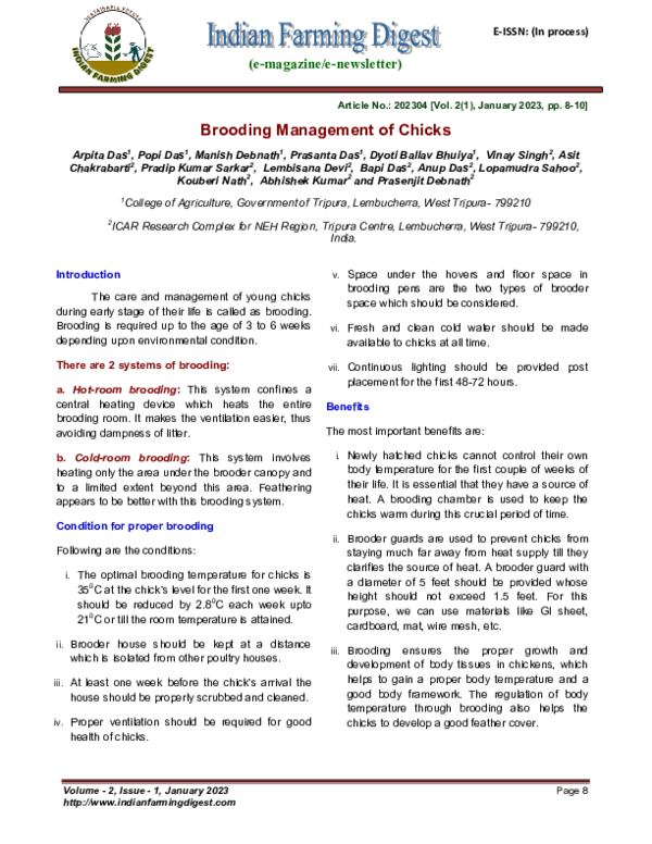 (PDF) Brooding Management of Chicks