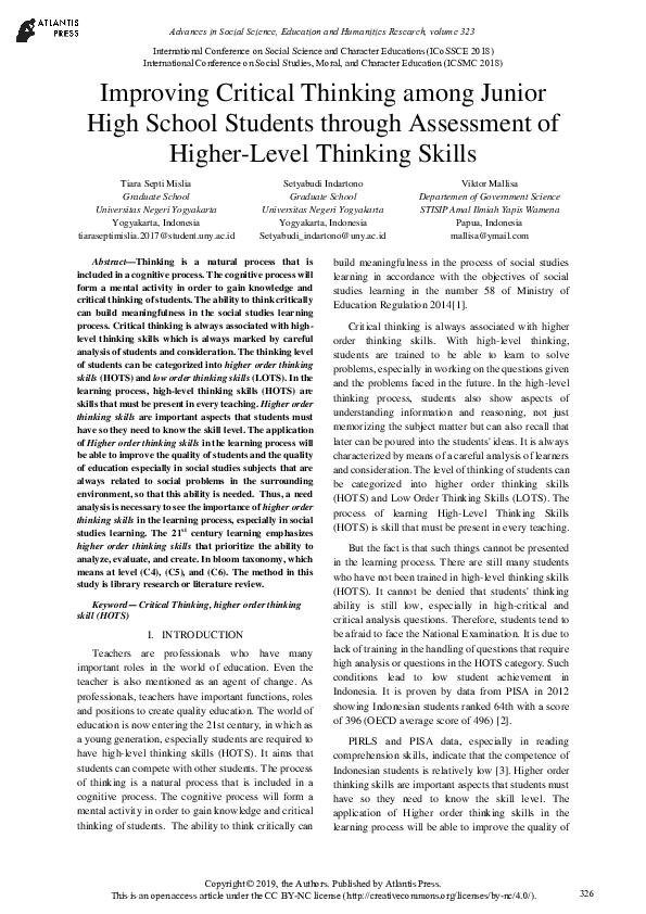 (PDF) Improving Critical Thinking among Junior High School Students ...