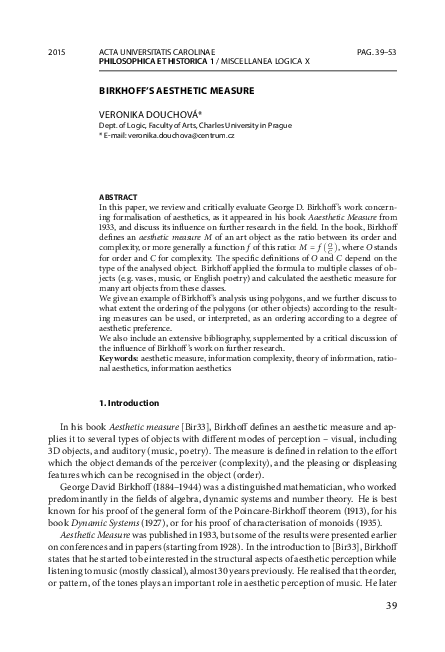 (PDF) Birkhoff’s aesthetic measure