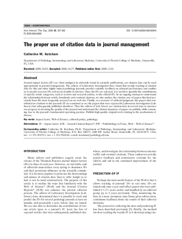 (PDF) The proper use of citation data in journal management
