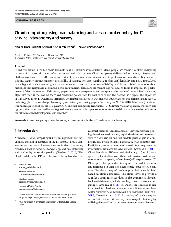 (PDF) Cloud computing using load balancing and service broker policy for IT service: a taxonomy ...