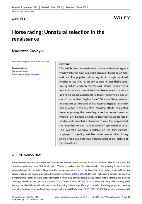 (PDF) Horse racing: Unnatural selection in the renaissance