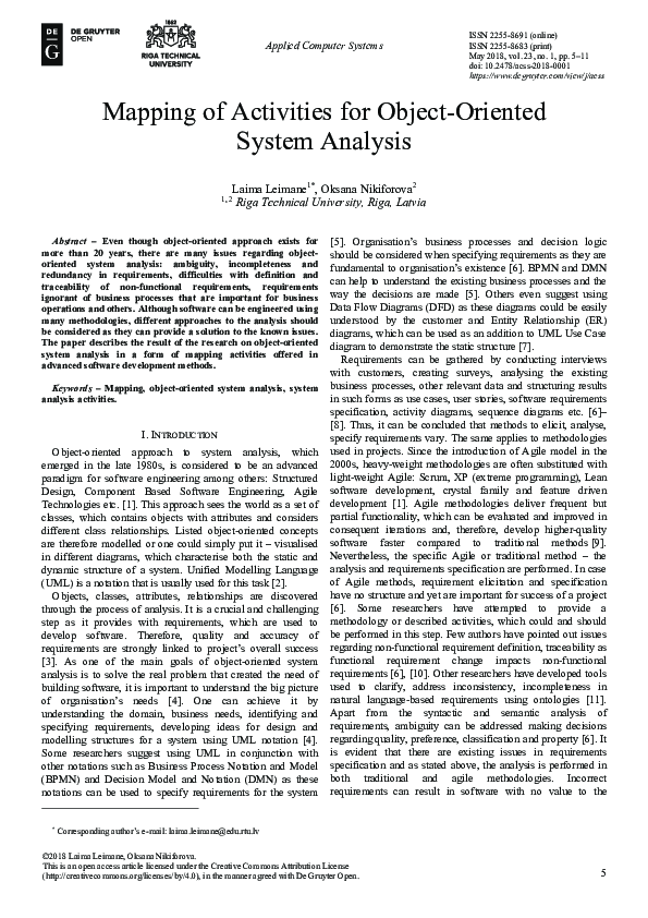 (PDF) Mapping of Activities for Object-Oriented System Analysis