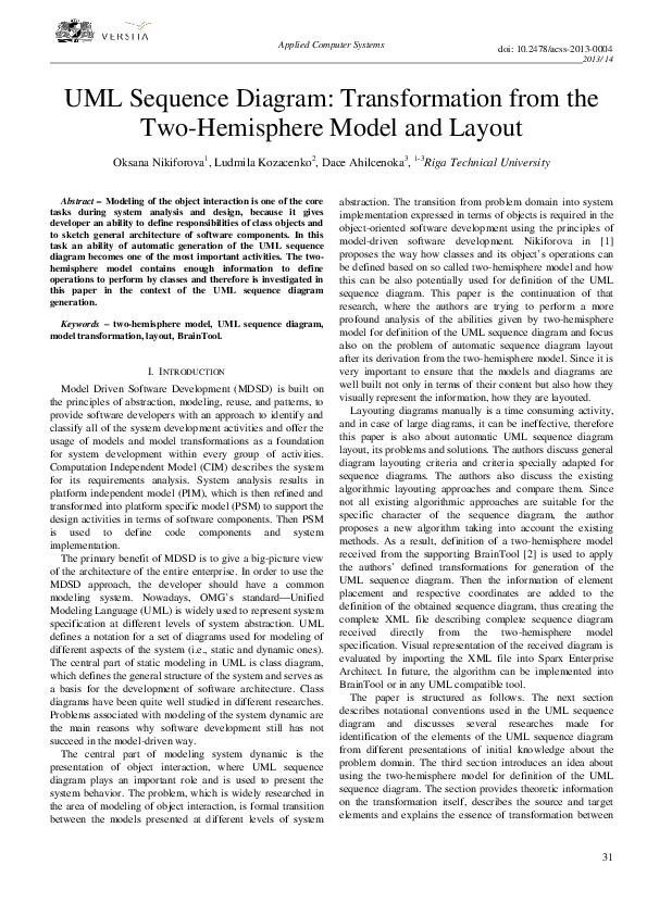 (PDF) UML Sequence Diagram: Transformation from the Two-Hemisphere Model and Layout