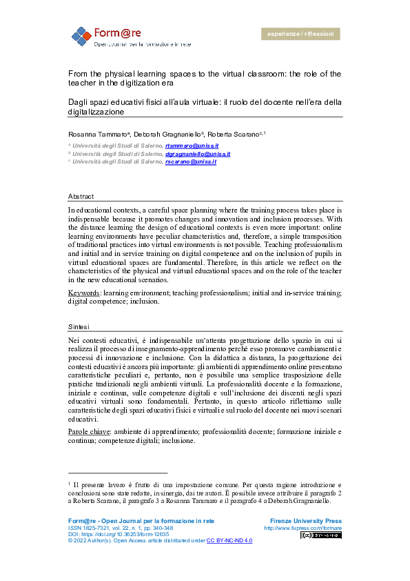 (PDF) From the physical learning spaces to the virtual classroom: the role of the teacher in the ...