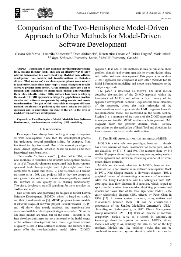 (PDF) Comparison of the Two-Hemisphere Model-Driven Approach to Other Methods for Model-Driven ...