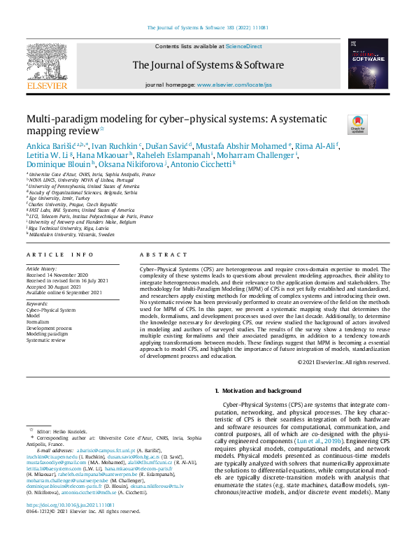 (PDF) Multi-paradigm modeling for cyber–physical systems: A systematic mapping review