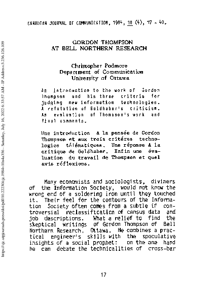(PDF) Gordon Thompson at Bell Northern Research
