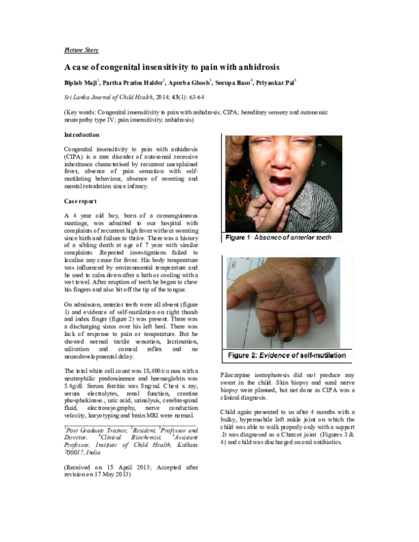 (PDF) A case of congenital insensitivity to pain with anhidrosis