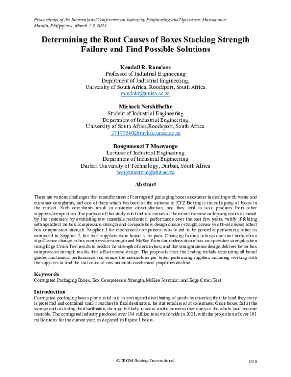 (PDF) Determining the Root Causes of Boxes Stacking Strength Failure ...