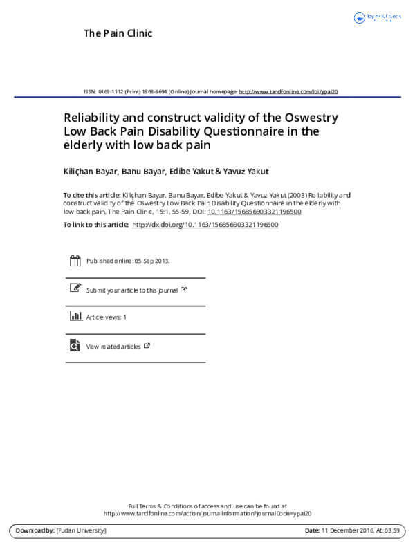 (PDF) Reliability and construct validity of the Oswestry Low Back Pain ...