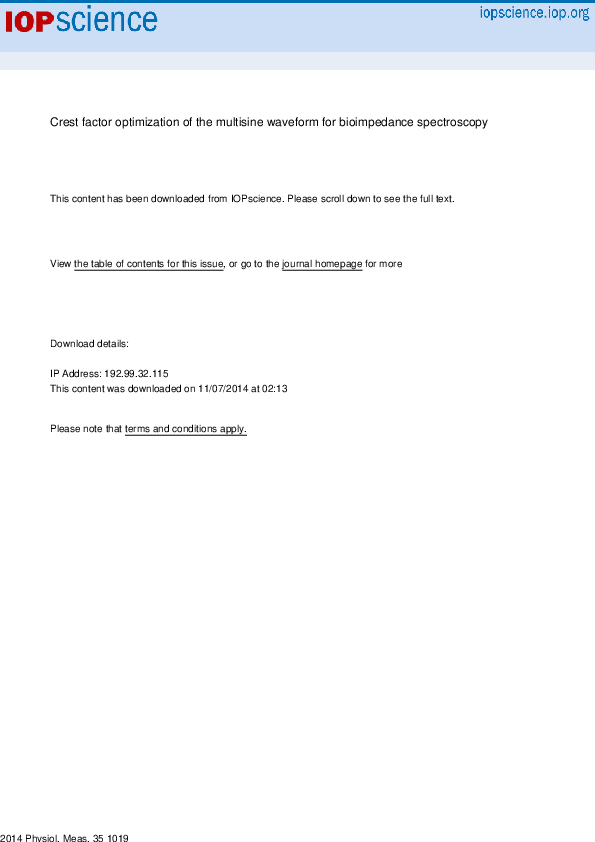 (PDF) Crest factor optimization of the multisine waveform for bioimpedance spectroscopy