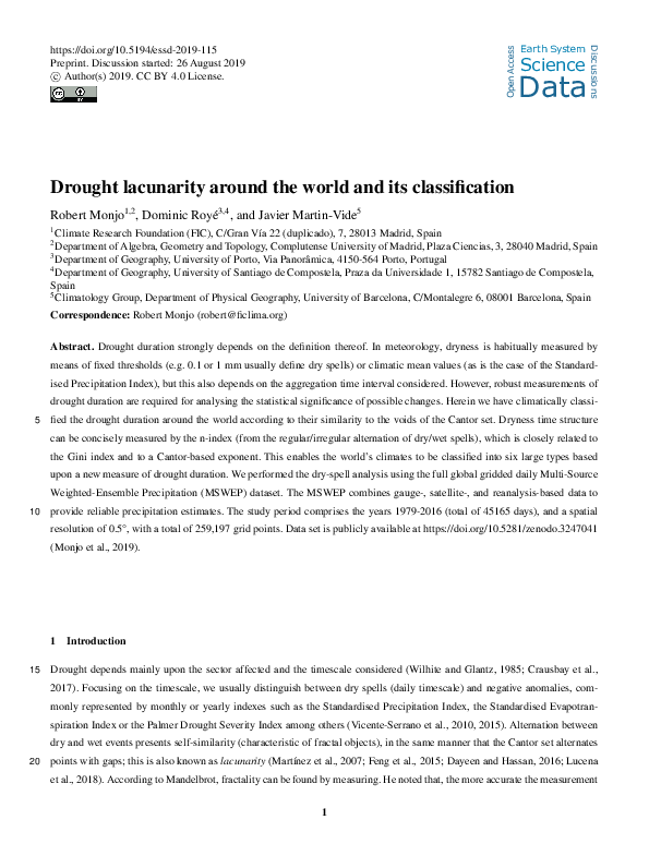 (PDF) Drought lacunarity around the world and its classification
