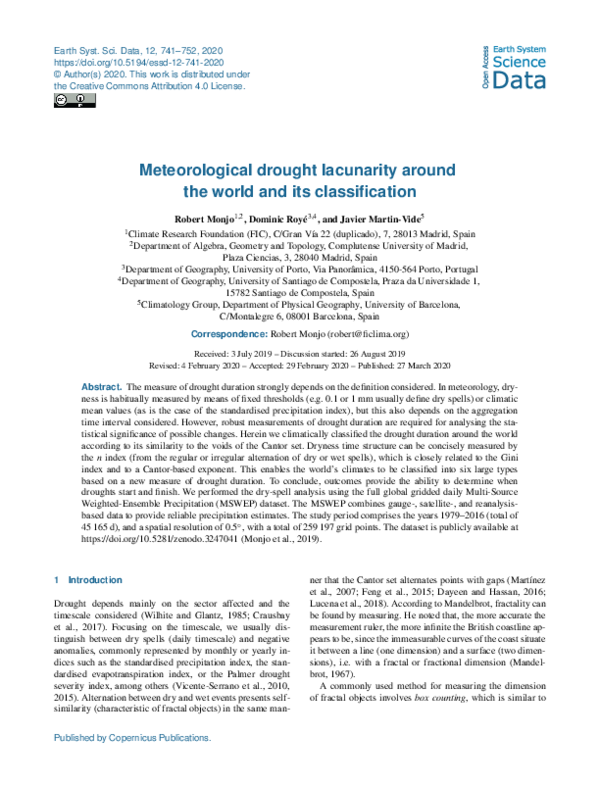 (PDF) Meteorological drought lacunarity around the world and its ...