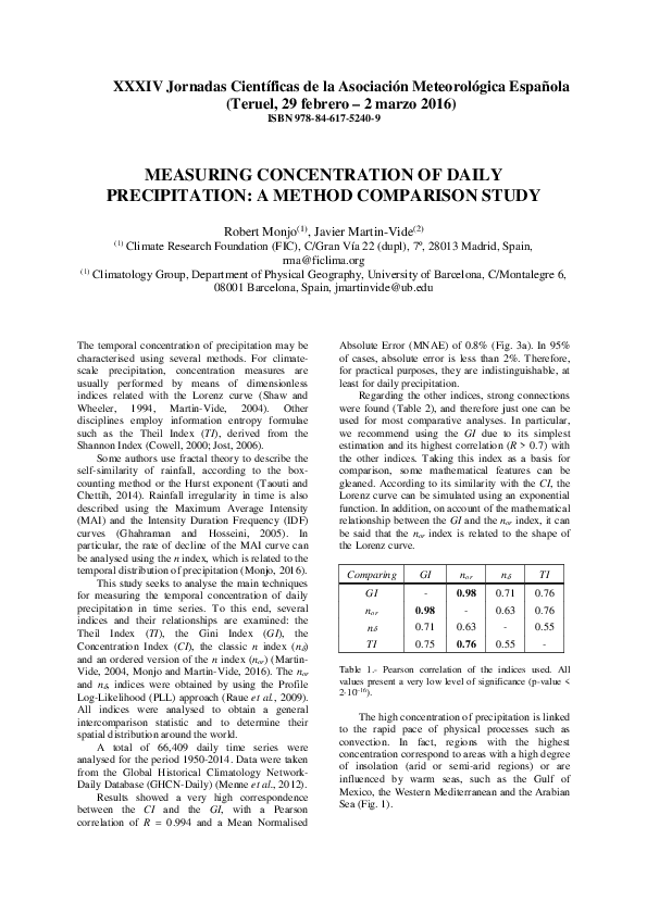 (PDF) Measuring concentration of daily precipitation: a methods comparison study