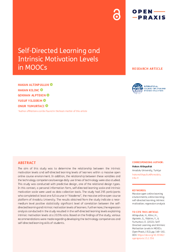 (PDF) Self Directed Learning and Intrinsic Motivation Levels in MOOCs