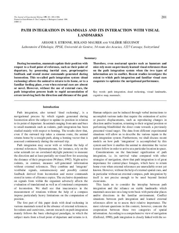 (PDF) Path Integration in Mammals and its Interaction With Visual Landmarks