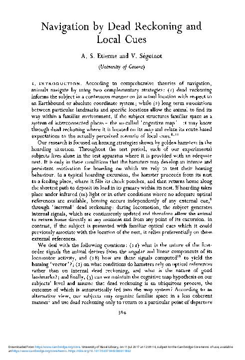 (PDF) Navigation by Dead Reckoning and Local Cues