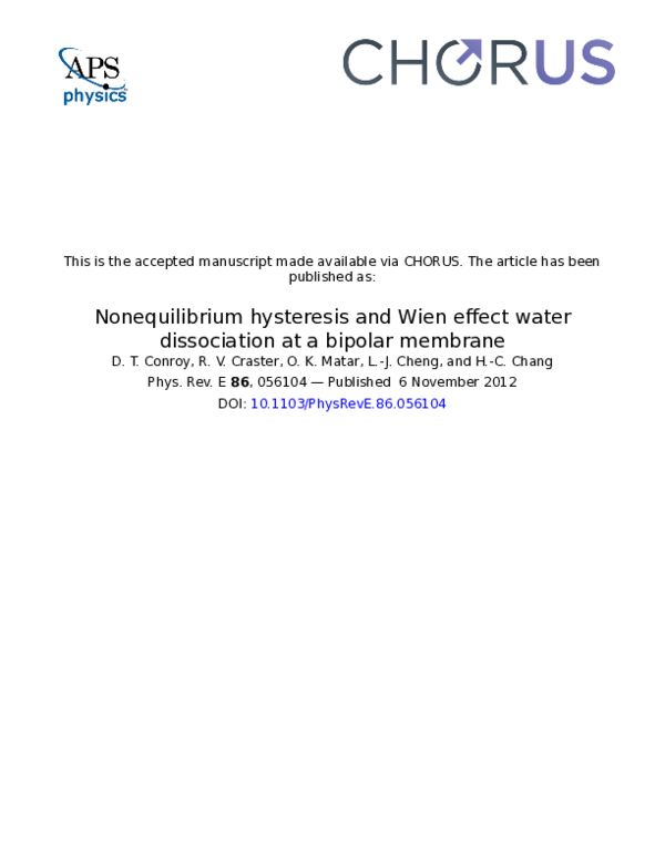 (PDF) Nonequilibrium hysteresis and Wien effect water dissociation at a ...