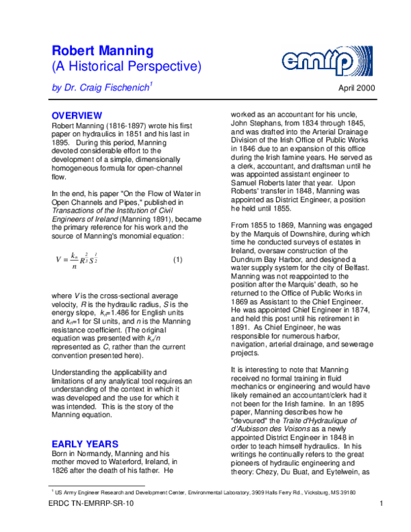 (PDF) Robert Manning (A Historical Perspective)