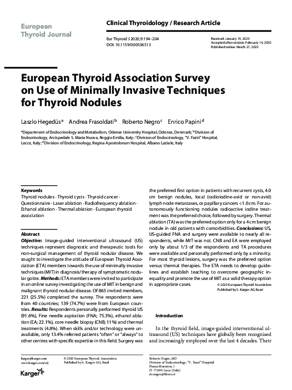 (PDF) European Thyroid Association Survey on Use of Minimally Invasive Techniques for Thyroid ...
