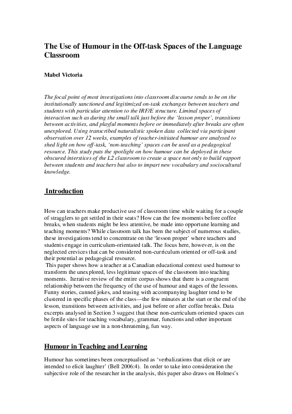 (PDF) The use of humour in the off-task spaces of the language classroom