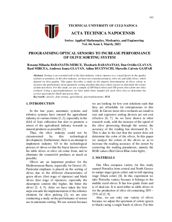 (PDF) Programming Optical Sensors to Increase Performance of Olive Sorting System