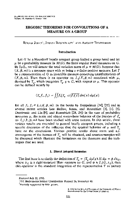 (PDF) Ergodic theorems for convolutions of a measure on a group