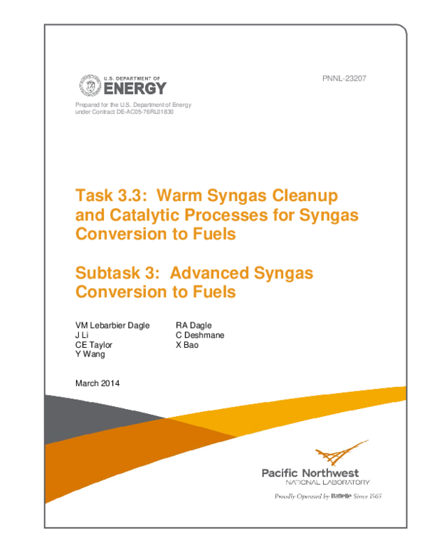 (PDF) Task 3.3: Warm Syngas Cleanup and Catalytic Processes for Syngas ...