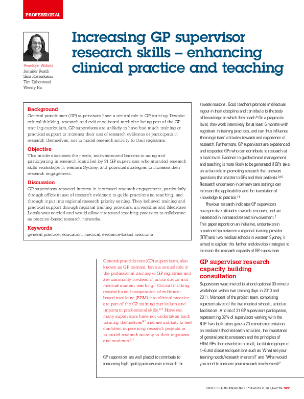 Increasing GP supervisor research skills - enhancing clinical practice and teaching
