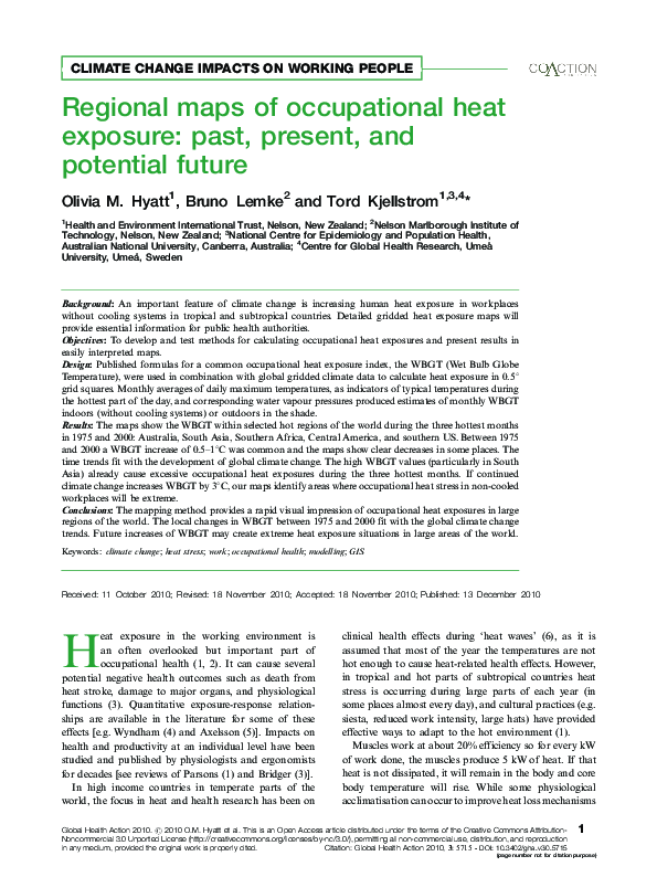 (PDF) Regional maps of occupational heat exposure: past, present, and ...