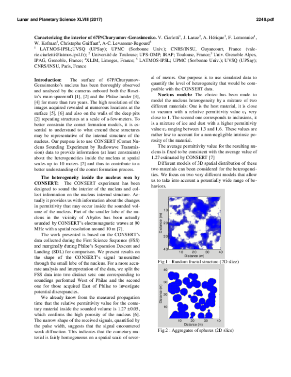 (PDF) Caracterizing the interior of 67P/Churyumov-Gerasimenko