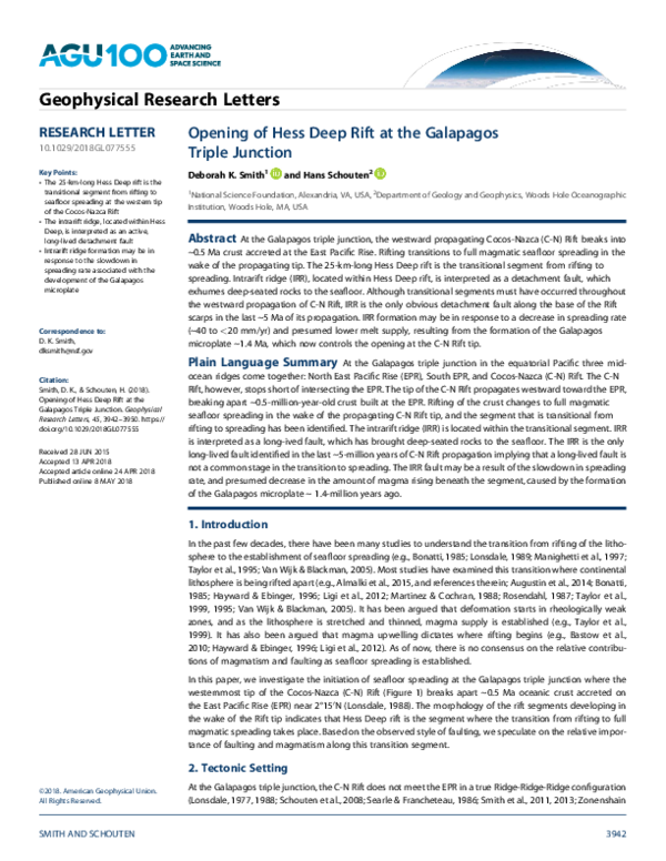 (PDF) Opening of Hess Deep Rift at the Galapagos Triple Junction