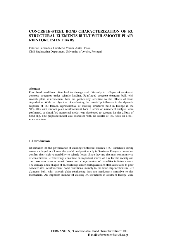Pdf Concrete Steel Bond Characterization Of Rc Structural Elements