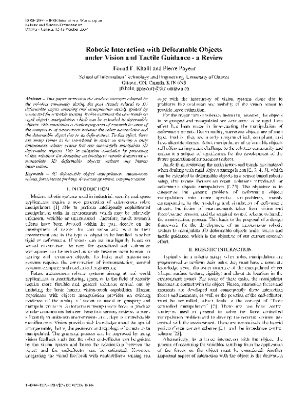 Pdf Robotic Interaction With Deformable Objects Under Vision And Tactile Guidance A Review 5755