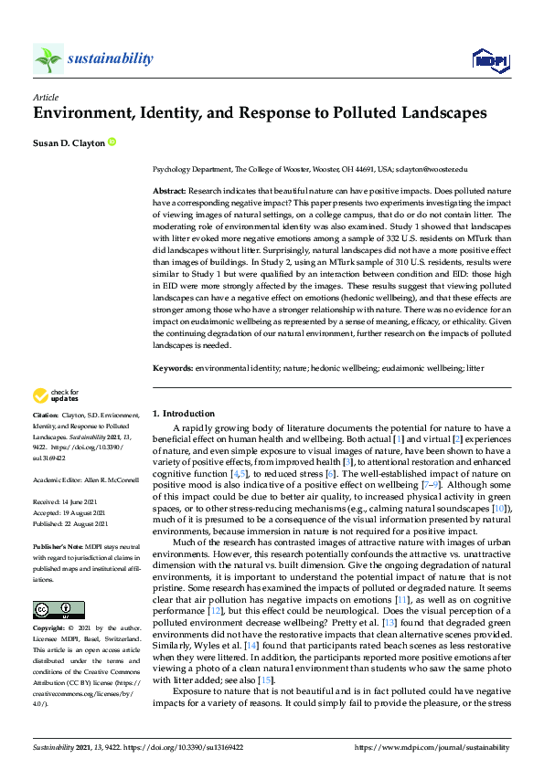 (PDF) Environment, Identity, and Response to Polluted Landscapes