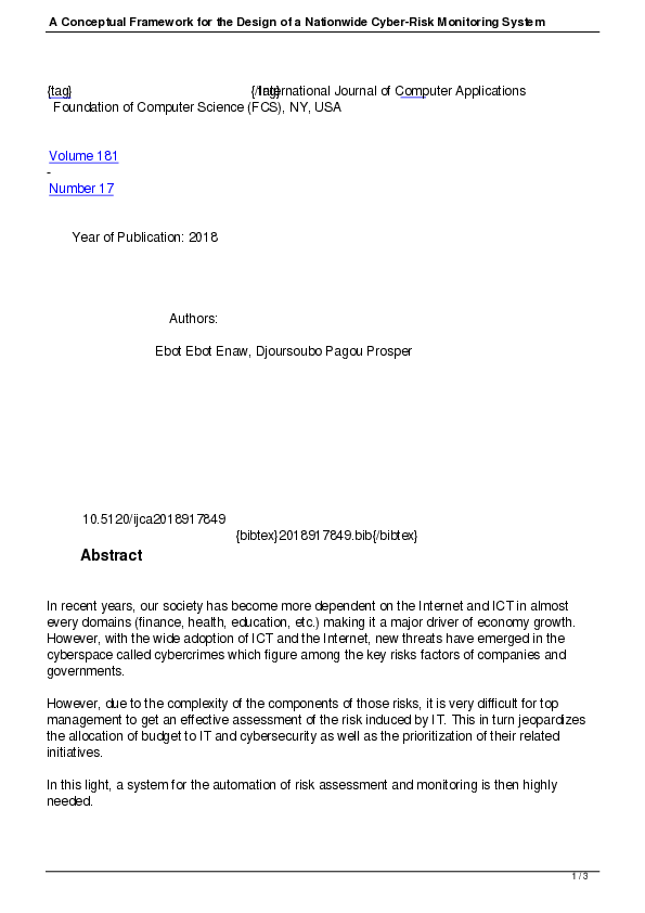Pdf A Conceptual Framework For The Design Of A Nationwide Cyber Risk Monitoring System Ebot