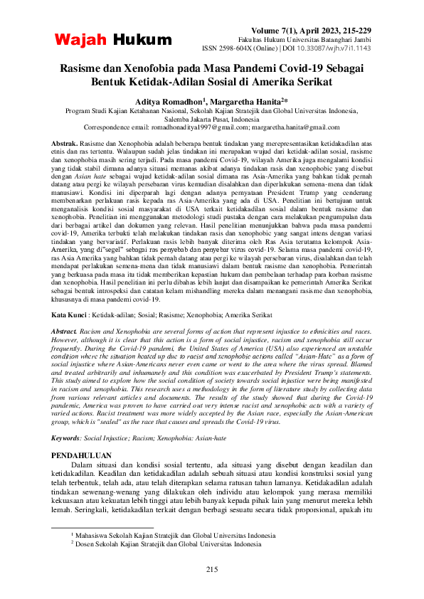 (PDF) Rasisme dan Xenofobia pada Masa Pandemi Covid-19 Sebagai Bentuk ...