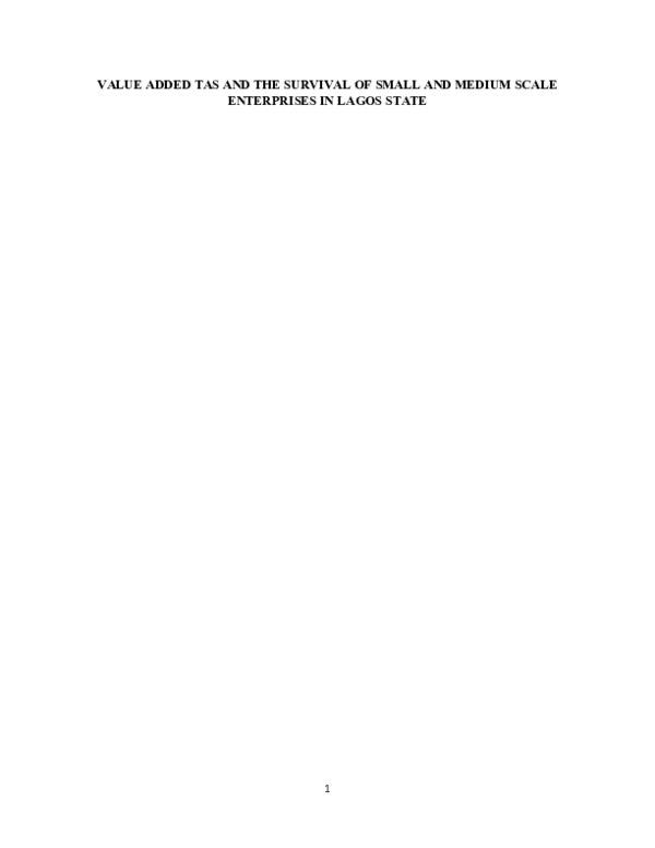 (DOC) VALUE ADDED TAS AND THE SURVIVAL OF SMALL AND MEDIUM SCALE ENTERPRISES IN LAGOS STATE