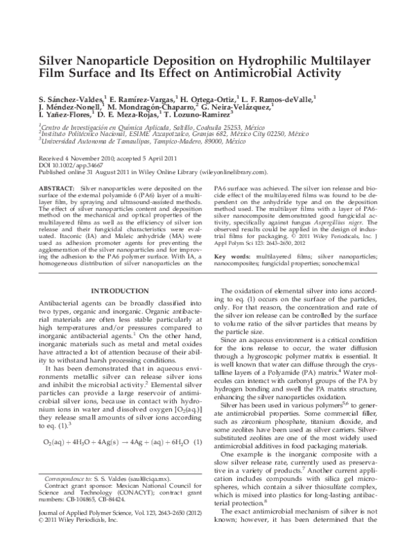 (PDF) Silver nanoparticle deposition on hydrophilic multilayer film ...