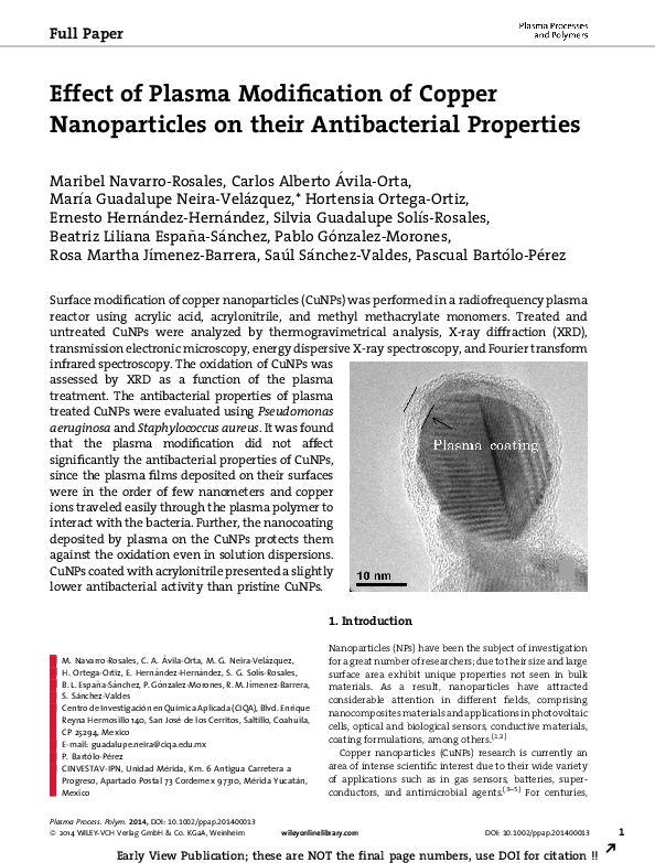 (PDF) Effect of Plasma Modification of Copper Nanoparticles on their ...