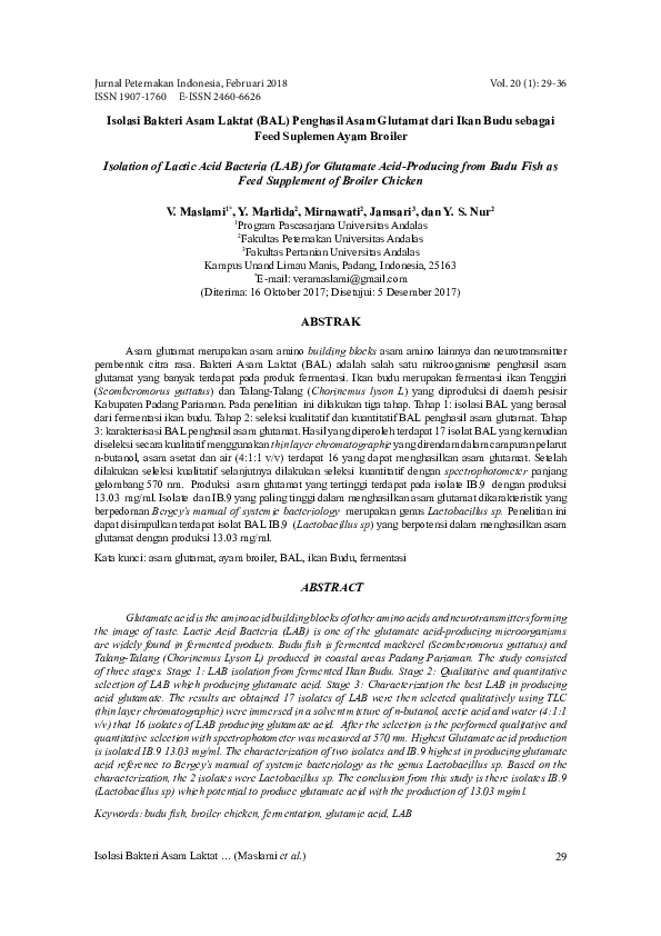 (PDF) Isolasi Bakteri Asam Laktat (BAL) Penghasil Asam Glutamat dari ...