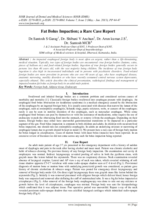 (PDF) Fat Bolus Impaction; a Rare Case Report